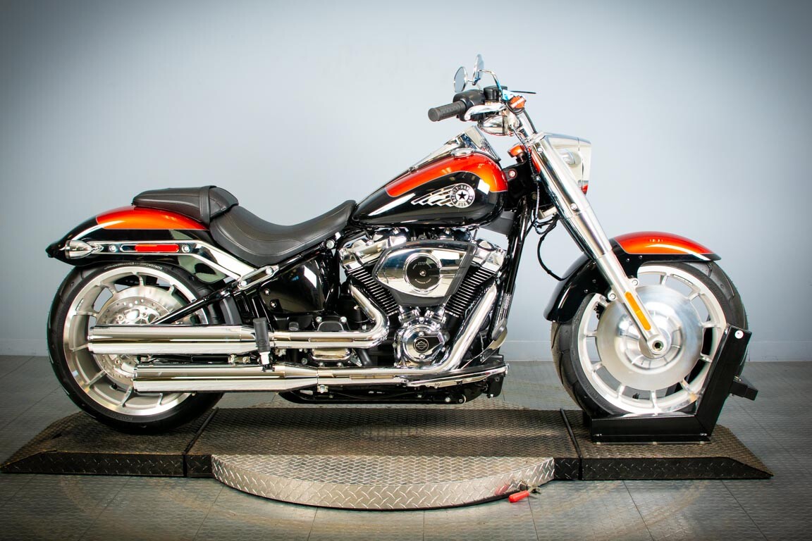 Brand New 2025 Whiskey Fire & Vivid Black Two-Tone Harley-Davidson® Fat ...